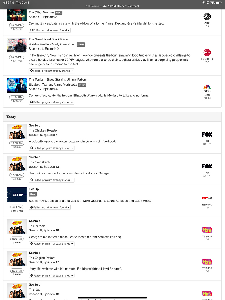 Failed recordings / no HDHomeRun found - Channels DVR Server - Channels ...