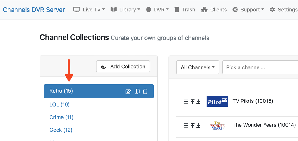 Display amount of channels currently in each Channel Collection ...