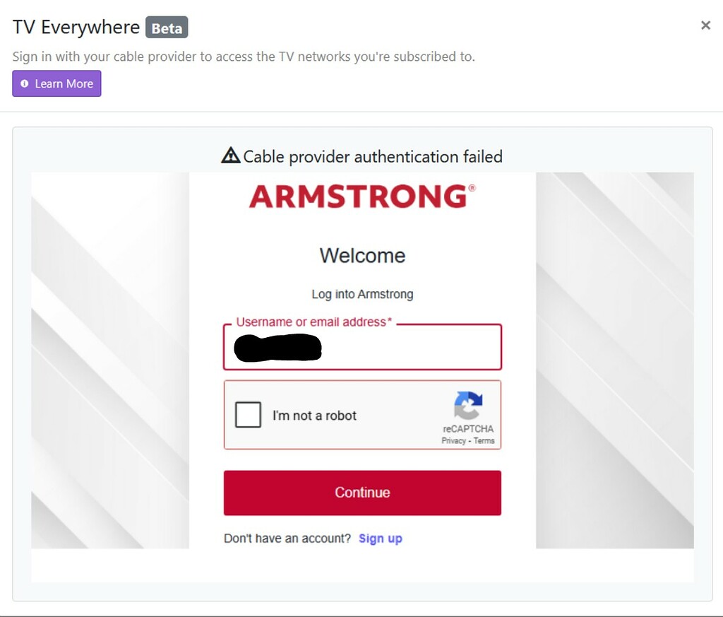 TVE Armstrong Cable Login Issue - Two-factor authentication - TV ...