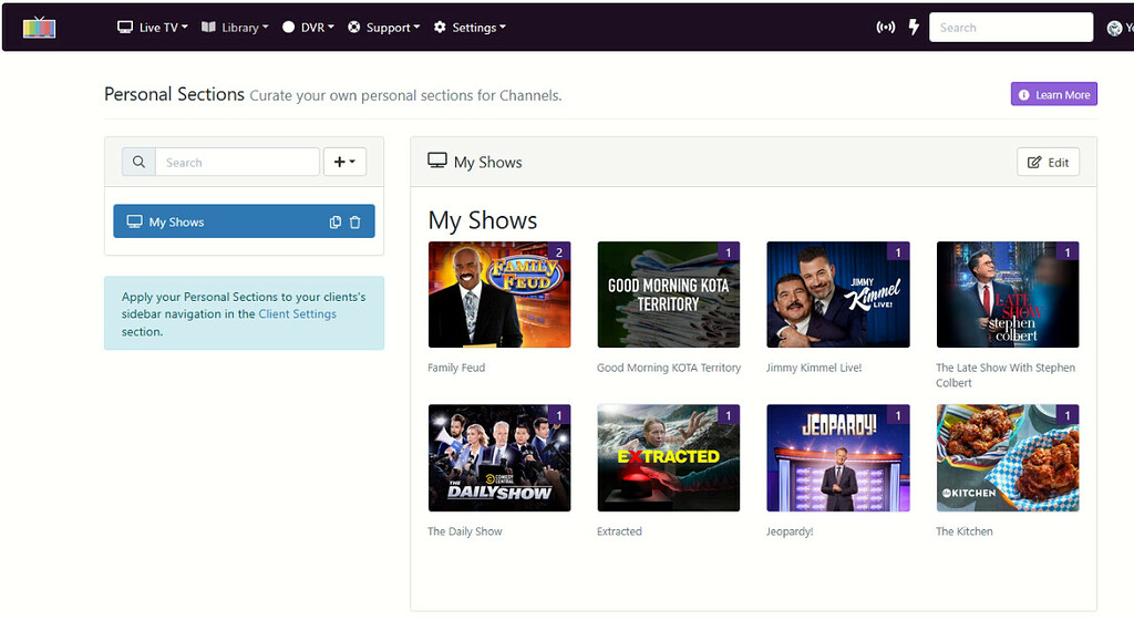 Personal Sections not showing on Sidebar? - Channels DVR Server - Channels Community