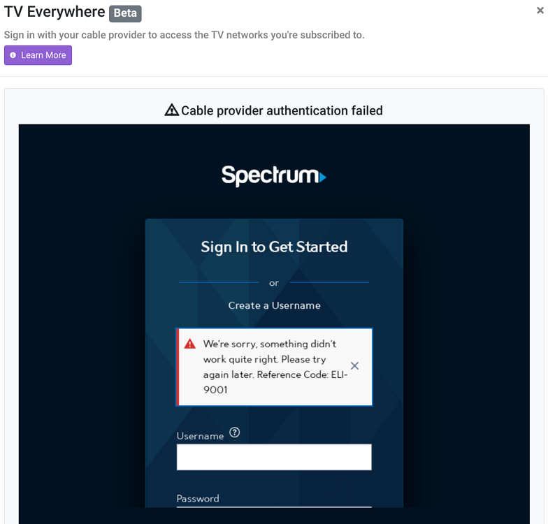 Recent Spectrum TVE Authentication Error - TV Everywhere - Channels ...