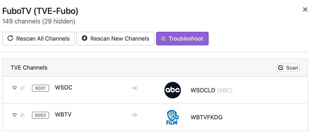 FuboTV TVE guide mapping correction needed - TV Everywhere - Channels ...