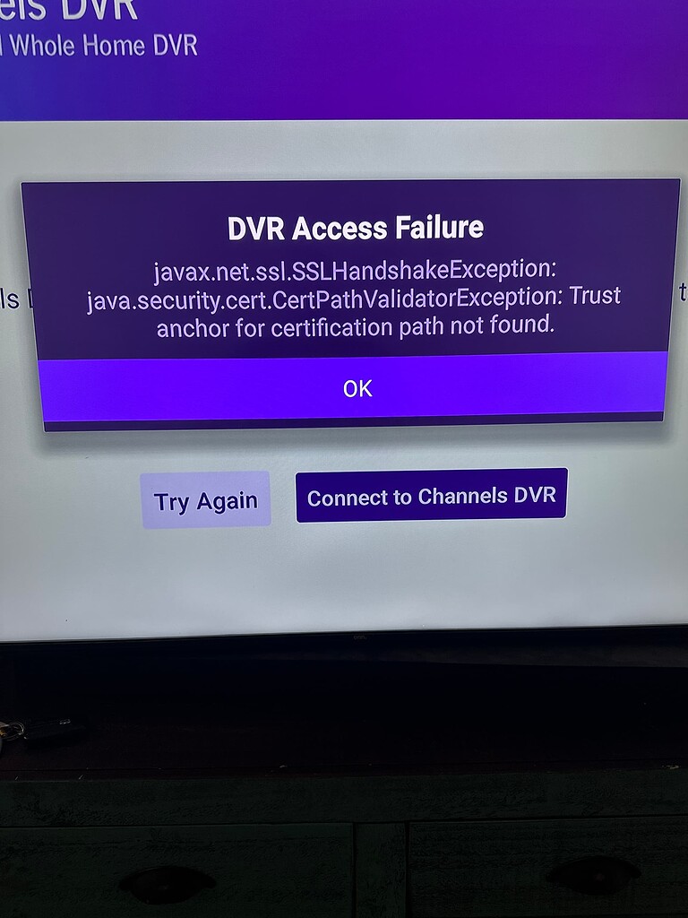 Trying to connect away from home got this error - Channels DVR Server ...